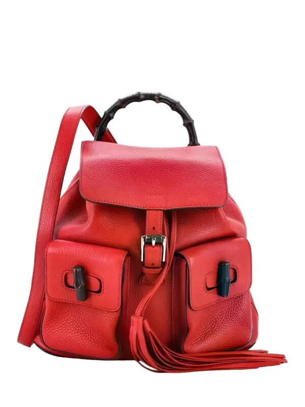 Gucci Bamboo Tassel Leather Medium Backpack - Red