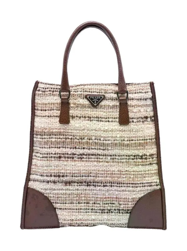 Prada Vitello Trimmed Tweed Flat Tote Bag - Neutrals
