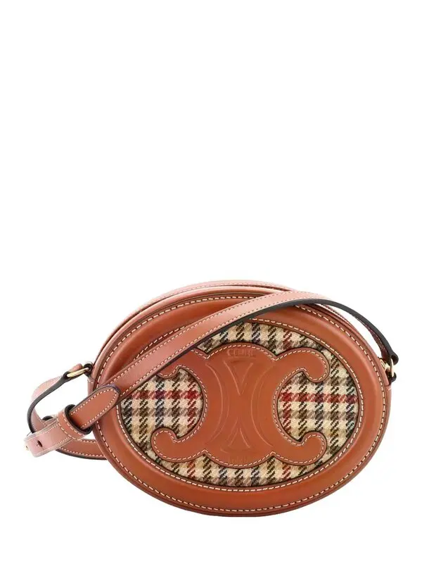 Celine Triomphe Oval Tweed And Leather Crossbody Bag - Brown