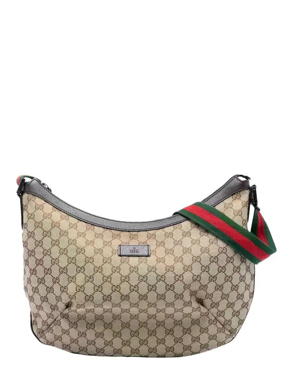 Gucci Gg Canvas Web Half Moon Crossbody Bag - Neutrals