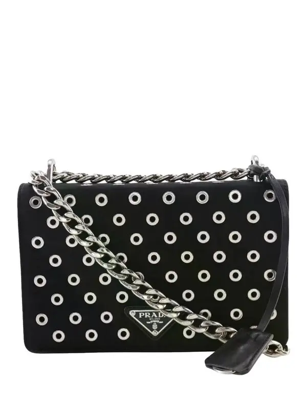 Prada Tessuto Grommet Shoulder Bag - Black