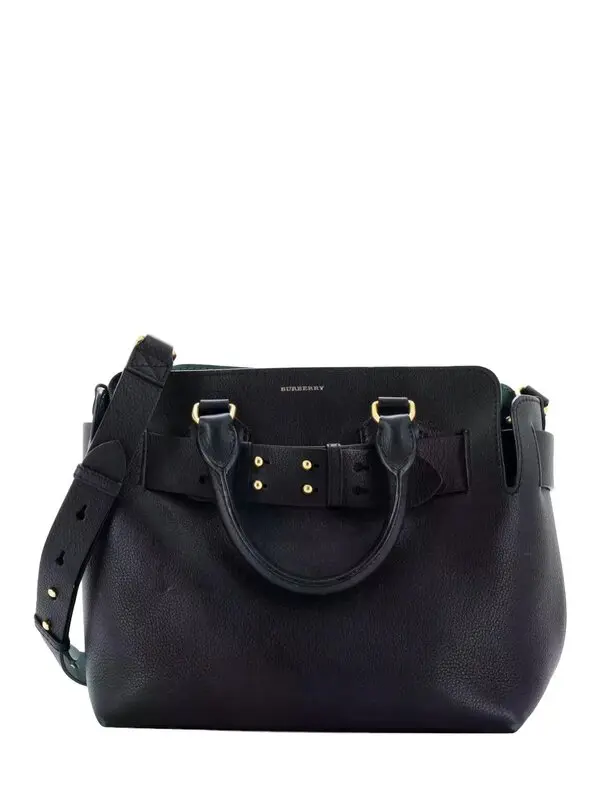 Burberry Medium Leather Belted Tote Bag - Black