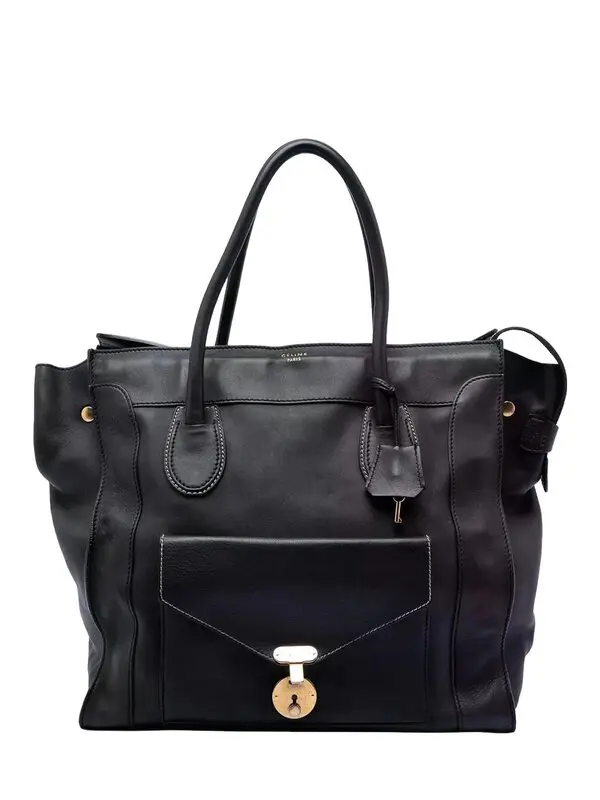 Celine 2010 Leather Envelope Luggage Tote Bag - Black