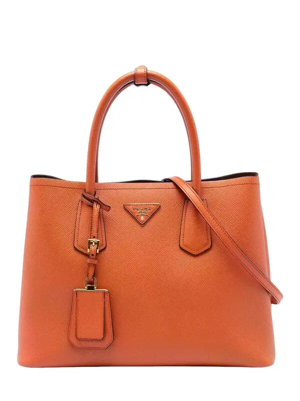 Prada Medium Saffiano Cuir Double Satchel - Orange
