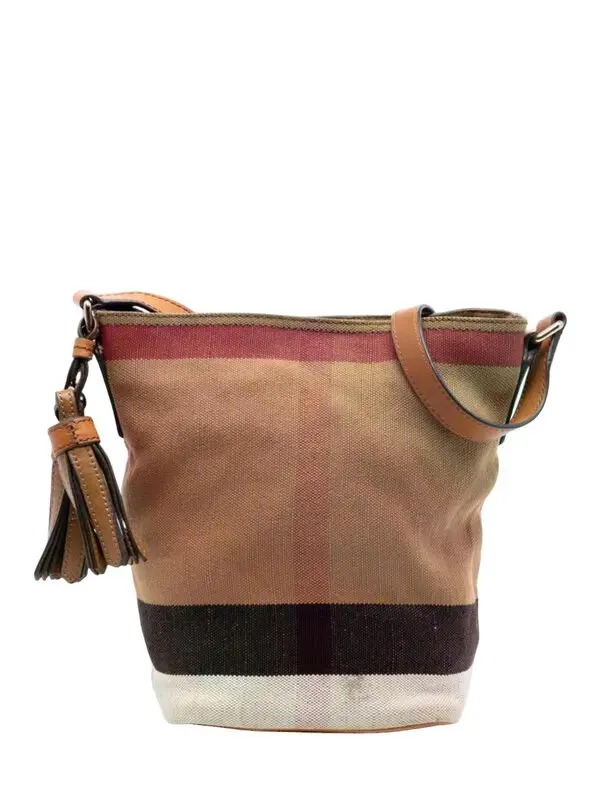 Burberry Mini Mega Check Ashby Tassel Bucket Bag - Brown