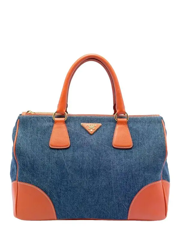 Prada Saffiano Trimmed Denim Handbag - Blue