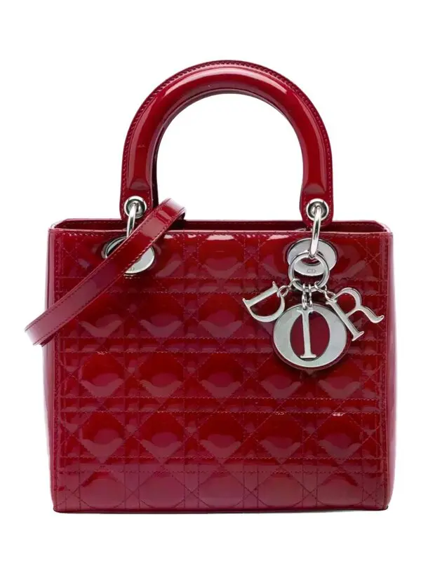 Dior 2014 Medium Patent Cannage Lady Satchel - Red