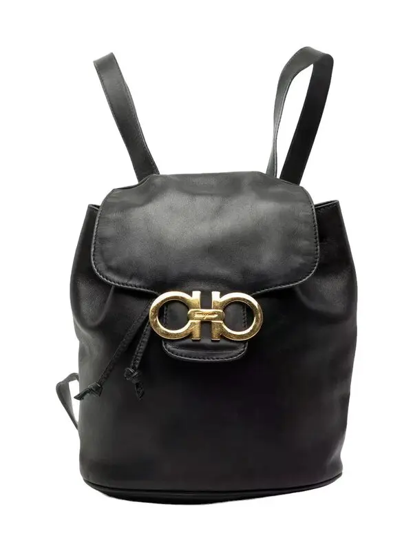 FERRAGAMO 2021-2026 Leather Double Gancini Backpack - Black