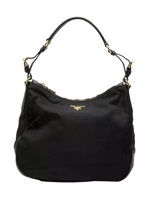 Prada 2010-2026 Saffiano Trimmed Tessuto Shoulder Bag - Black