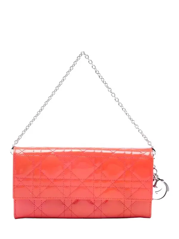 Dior Patent Cannage Lady Wallet-on-chain - Orange