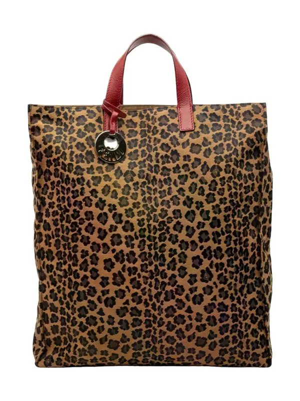 Fendi Leopard Printed Canvas Shopping Tote Bag - Brown