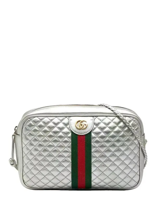 Gucci 2000-2015 Small Quilted Metallic Leather Trapuntata Crossbody Bag - Silver