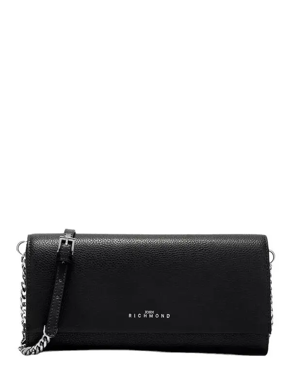 John Richmond Grained Leather Clutch With Chain Strap - Black
