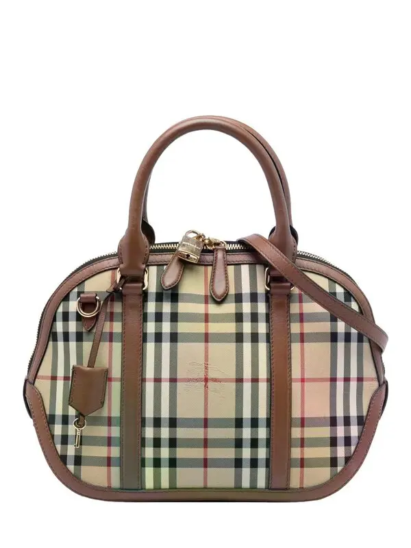 Burberry Haymarket Check Coated Canvas Orchard Bowling Bag Satchel - Neutrals