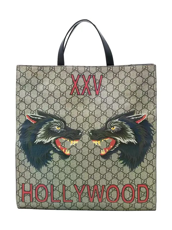 Gucci Gg Supreme Wolf Print Tote Bag - Neutrals