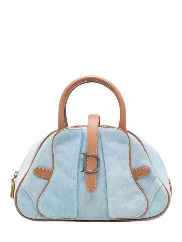 Dior 2001 Mini Denim Double Saddle Bowler Bag - Blue
