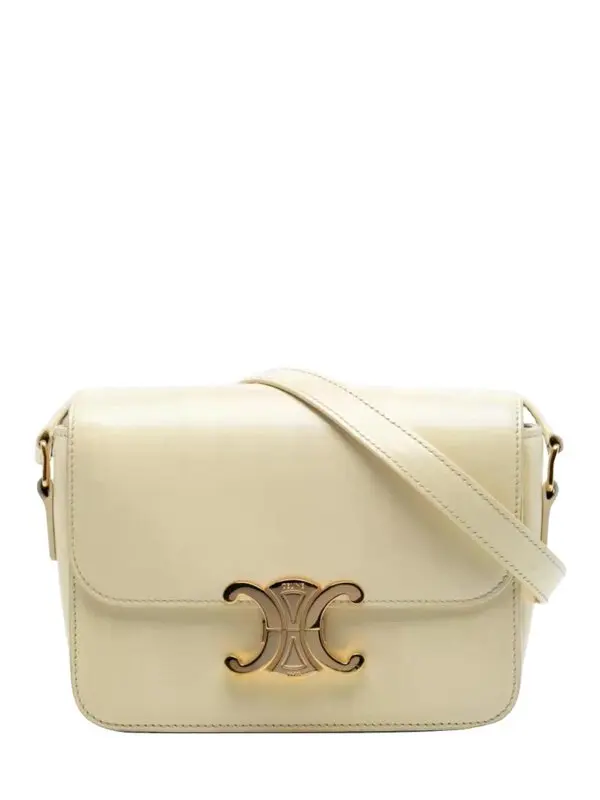 Celine 2023 Classique Shiny Calfskin Triomphe Crossbody Bag - Neutrals