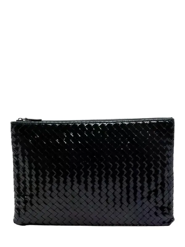 Bottega Veneta Patent Intrecciato Clutch Bag - Black