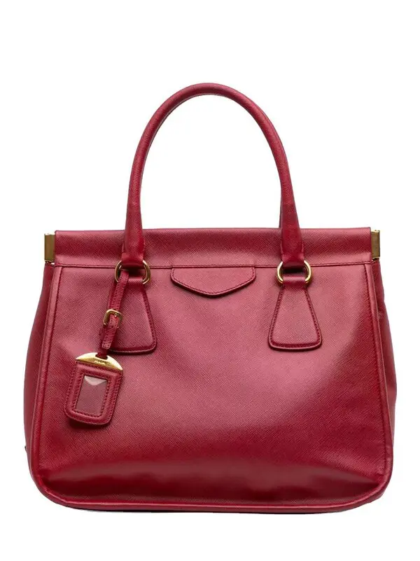 Prada Saffiano Lux Frame Tote Bag - Red