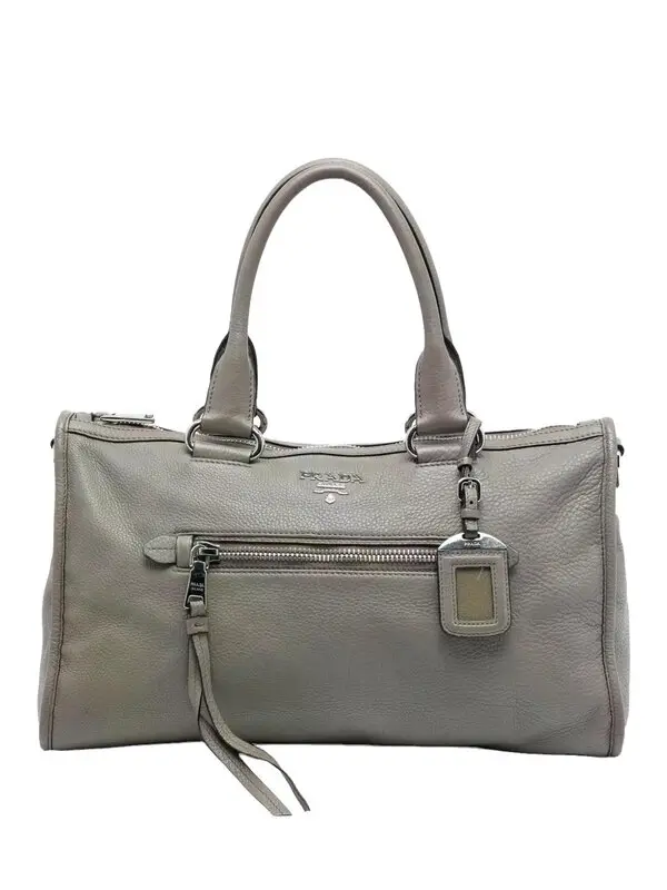Prada Vitello Daino Zip Top Satchel - Grey