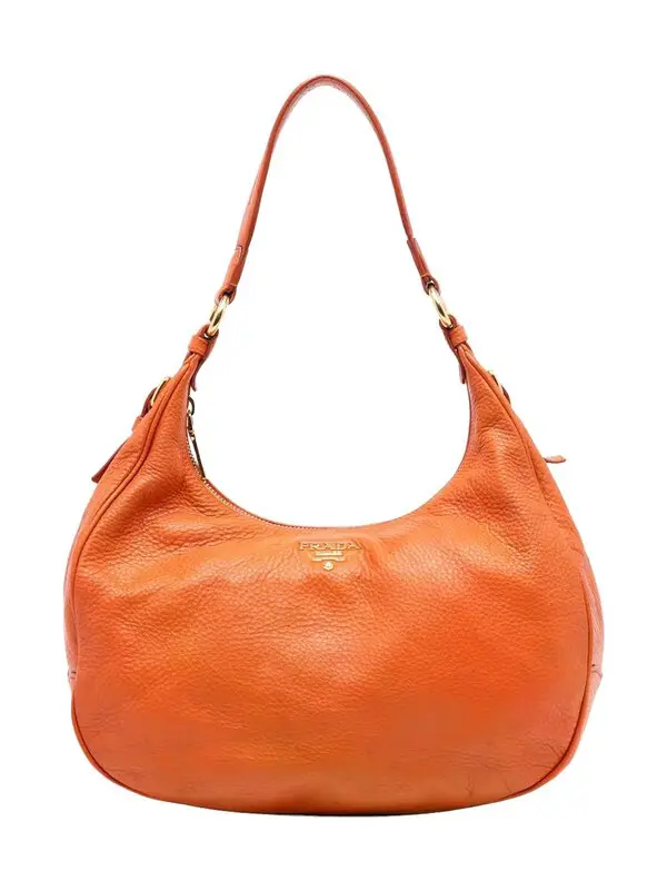 Prada Vitello Daino Zip Top Hobo Shoulder Bag - Orange