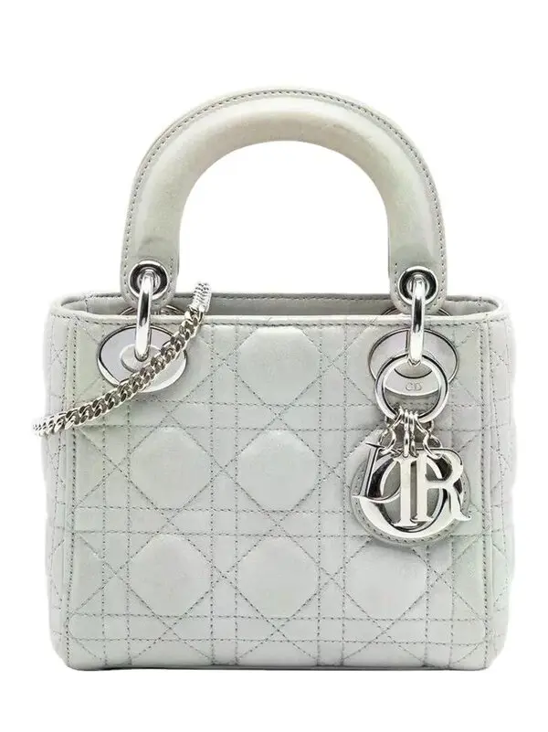 Dior Mini Iridescent Lambskin Cannage Lady Satchel - Silver