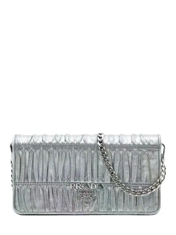 Prada Metallic Nappa Gaufre Wallet On Chain Crossbody Bag - Silver