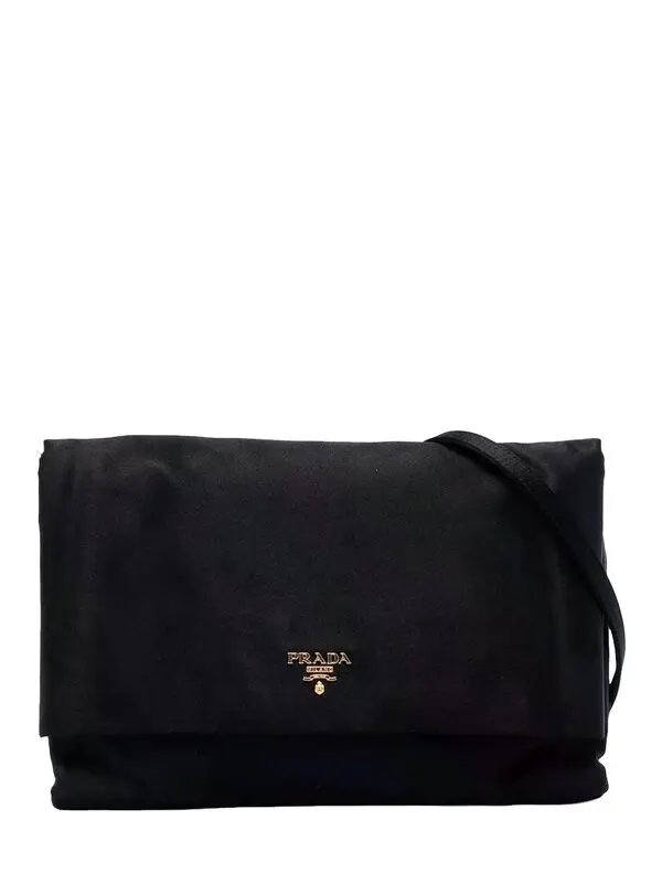 Prada Satin Raso Flap Crossbody Bag - Black