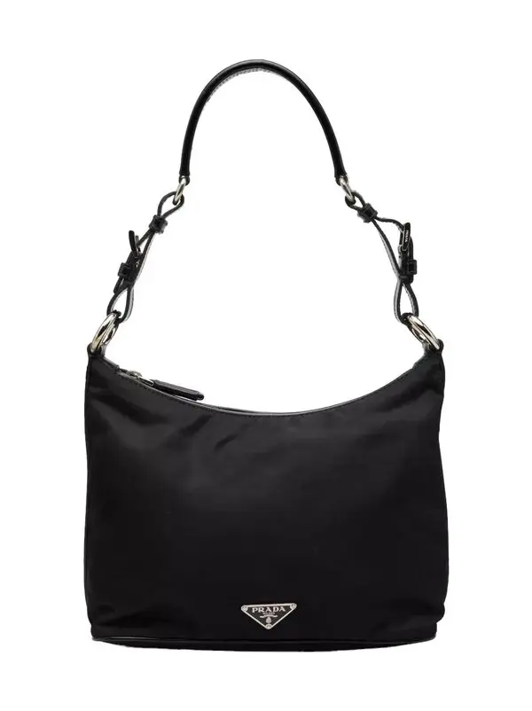 Prada Vitello Trimmed Tessuto Shoulder Bag - Black