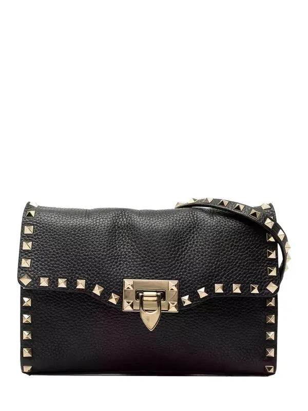 Valentino Garavani Small Grainy Calfskin Rockstud Flap Crossbody Bag - Black
