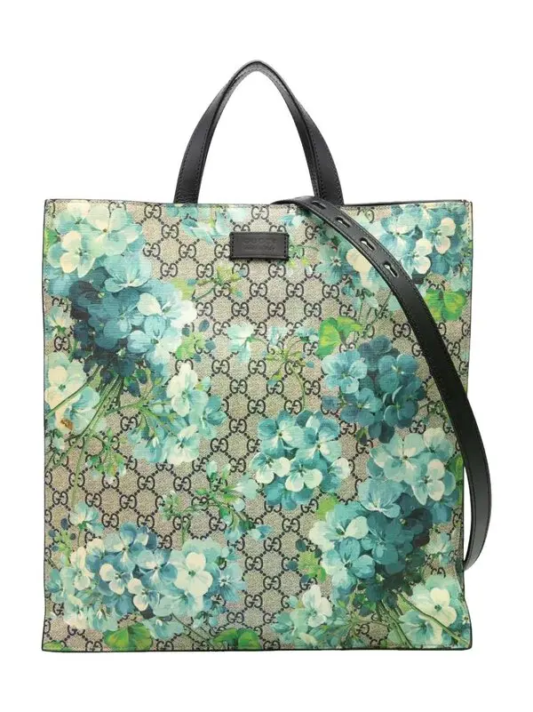 Gucci Gg Supreme Blooms Convertible Soft Tote Satchel - Blue