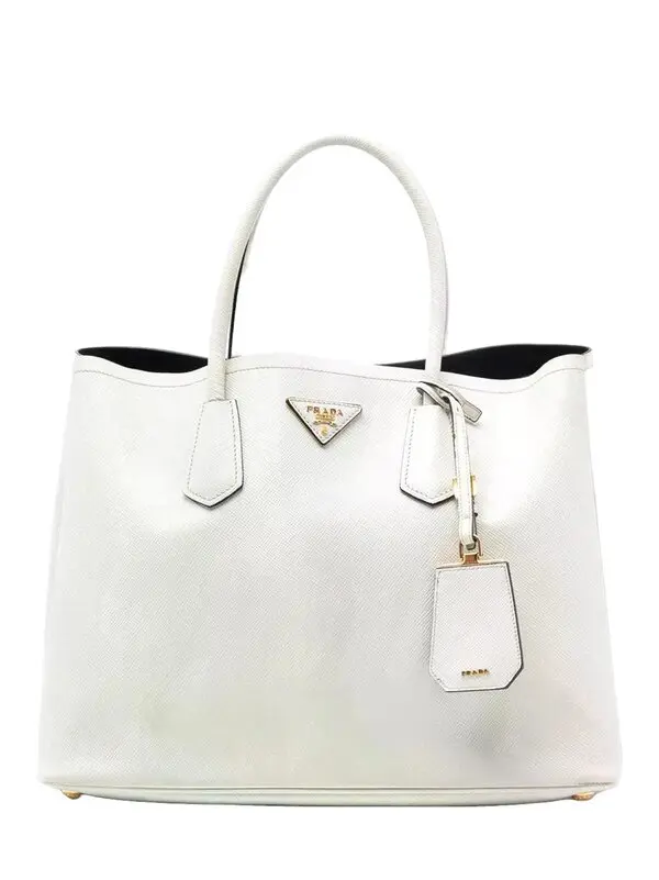 Prada Saffiano Cuir Double Satchel - White