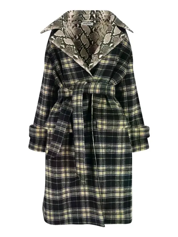 DURAN LANTINK Plaid Snakeskin Overcoat - Black