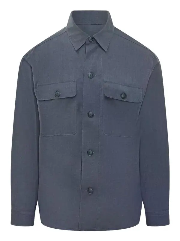 BOSS Button-up Chest-pocket Overshirt - Blue