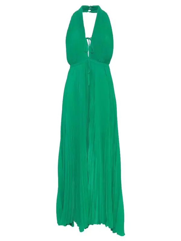 Raquel Diniz Raissa Pleated Halterneck Maxi Dress - Green