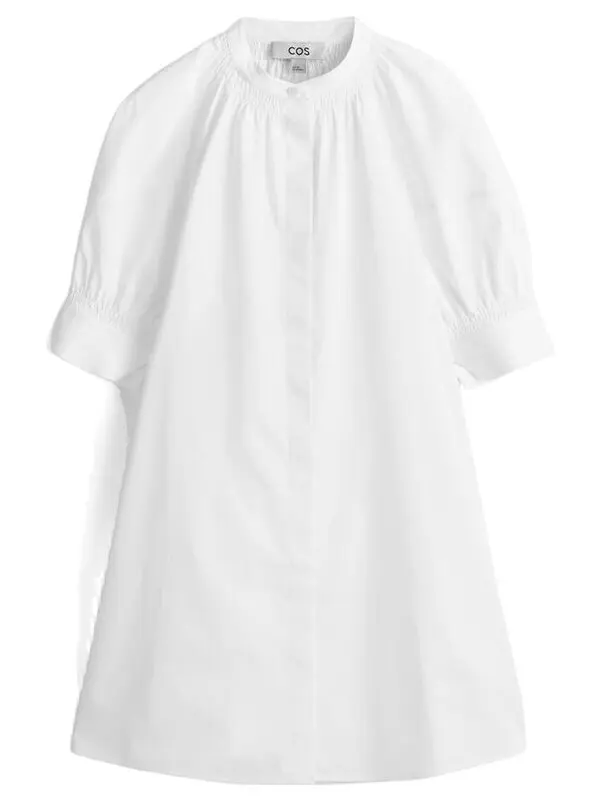 Cos Smocked Puff-sleeve Shirt Dress - White