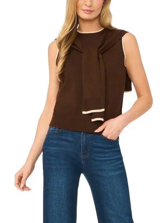 Halogen Sleeveless Sweater With Tie Detail - Sweet Brown