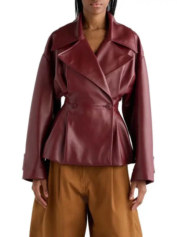 Balenciaga Folded Leather Trench Jacket - 6500 Burgundy