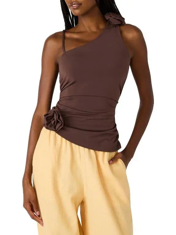 Steve Madden Asymmetric Ruched Tank - Walnut
