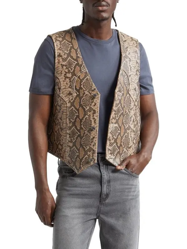 MIDNIGHT RODEO Tombstone Snakeskin Embossed Leather Vest - Snakeskin Print