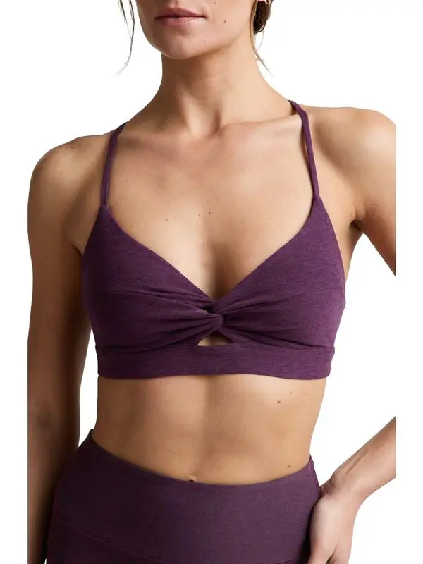 Beyond Yoga Twist Front Strappy Sports Bra - Brilliant Blackberry Heather