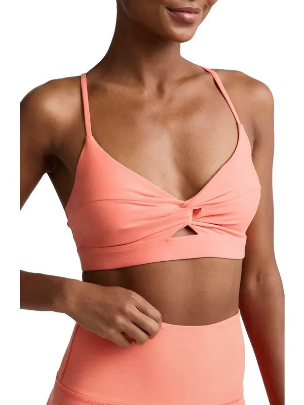 Beyond Yoga Twist Front Strappy Sports Bra - Dreamsicle Heather