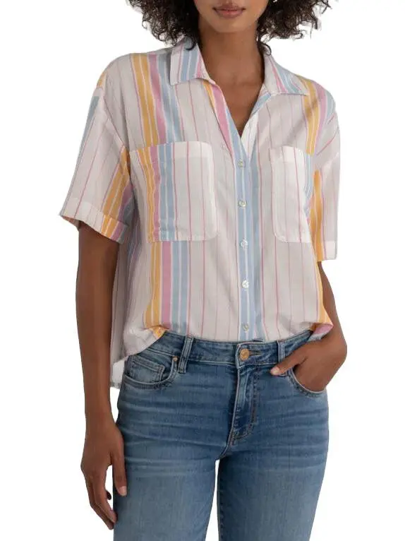 Kut From The Kloth Brianna Stripe Boxy Button-up Shirt - White/pink