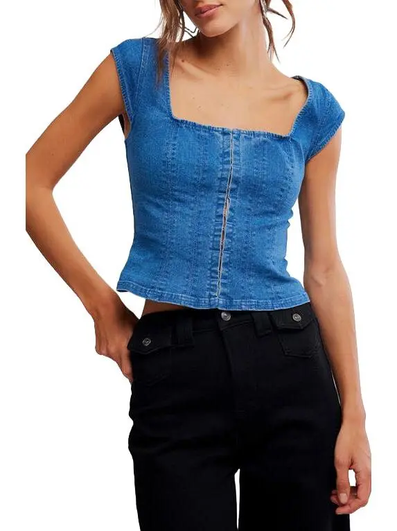 Free People Marilyn Denim Corset Top - Skylight