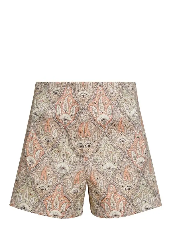 Veronica Beard Jazmin Paisley Linen-blend Shorts - Stone Khaki Multi