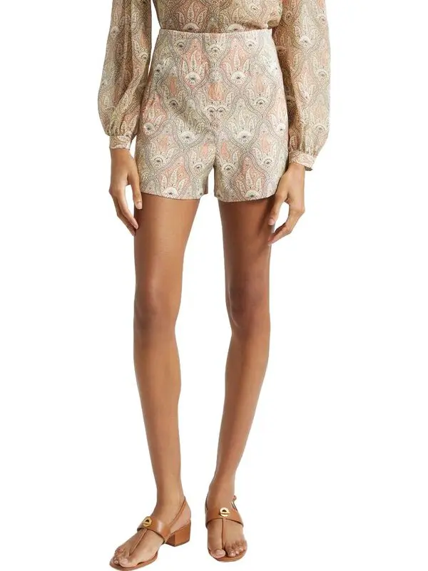 Veronica Beard Jazmin Paisley Linen-blend Shorts - Stone Khaki Multi