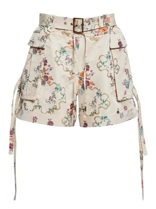 Alexander McQueen Floral Jacquard Cargo Shorts - Ivory Multicolour