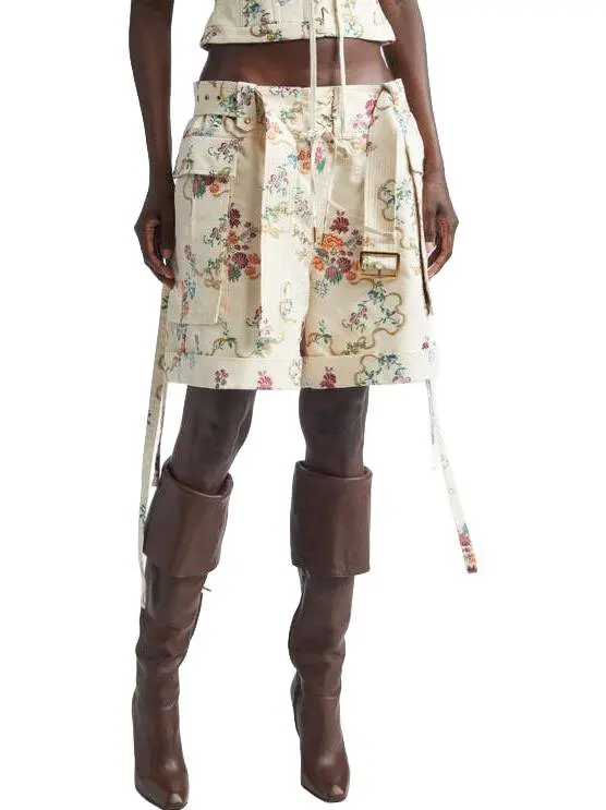 Alexander McQueen Floral Jacquard Cargo Shorts - Ivory Multicolour