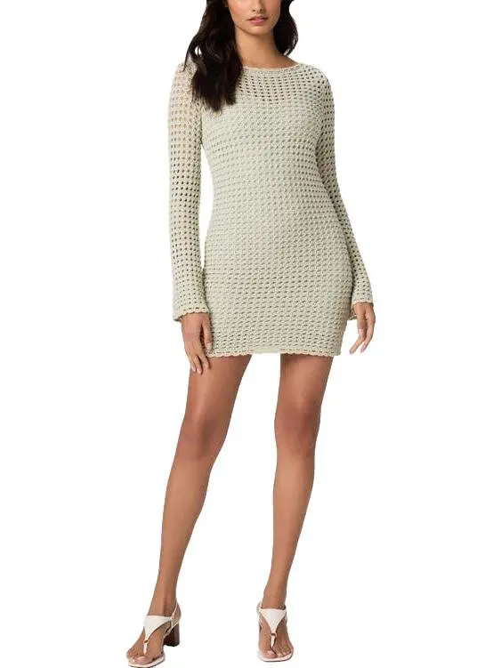 Paige Metallic Open Stitch Long Sleeve Mini Sweater Dress - Sea Mist