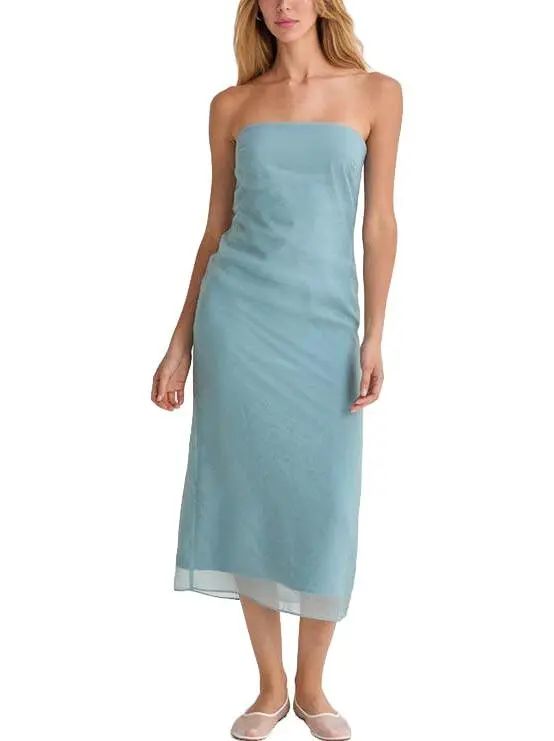 CRESCENT Organza Tube Midi Dress - Light Blue